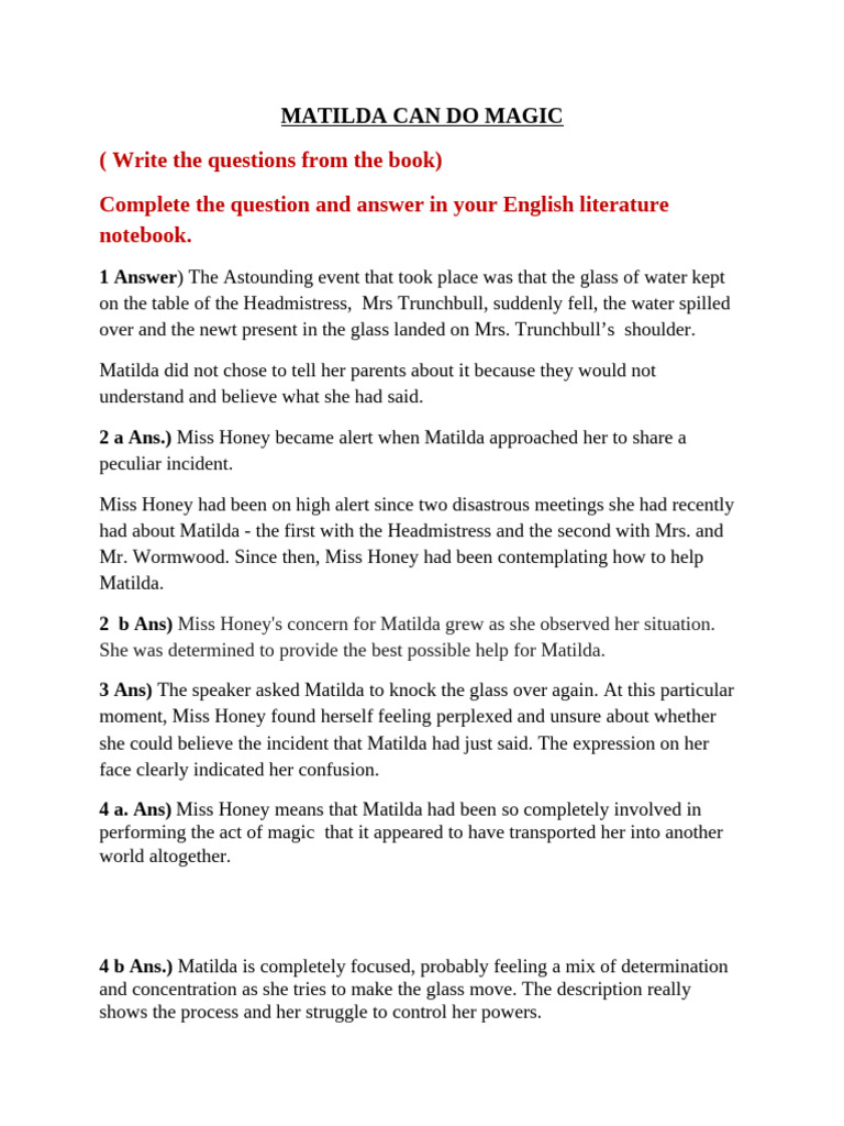 Matilda Can Do Magic, Question and Answers | PDF