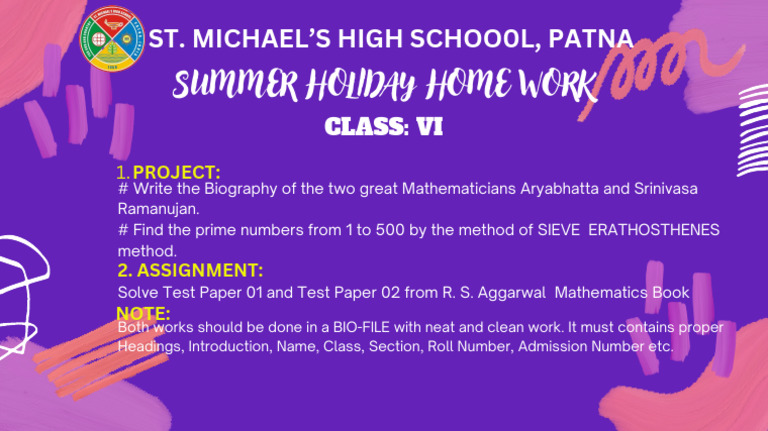 Class 6 Holiday Homework | PDF