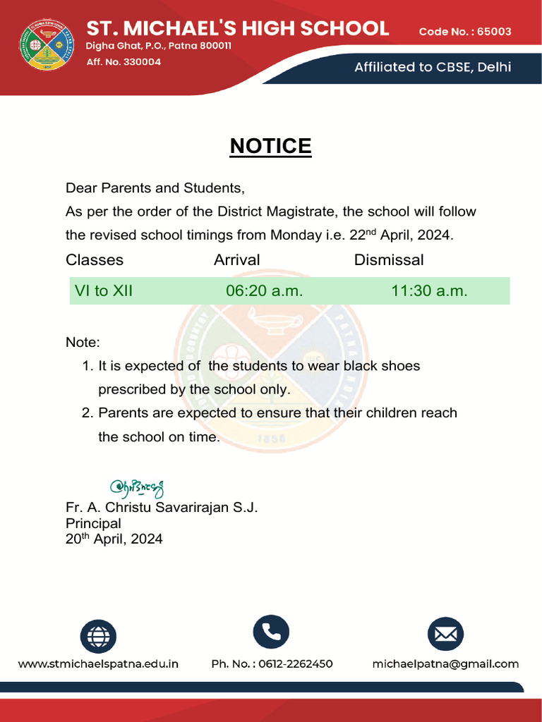Revised School Timing 20.04.24 | PDF