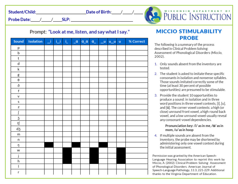 Miccio Stimulability Probe Assessment | PDF