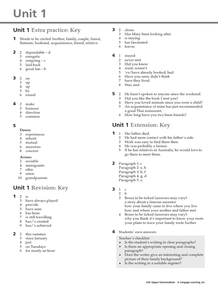 Upper-Int Unit1 Answerkey Be | PDF