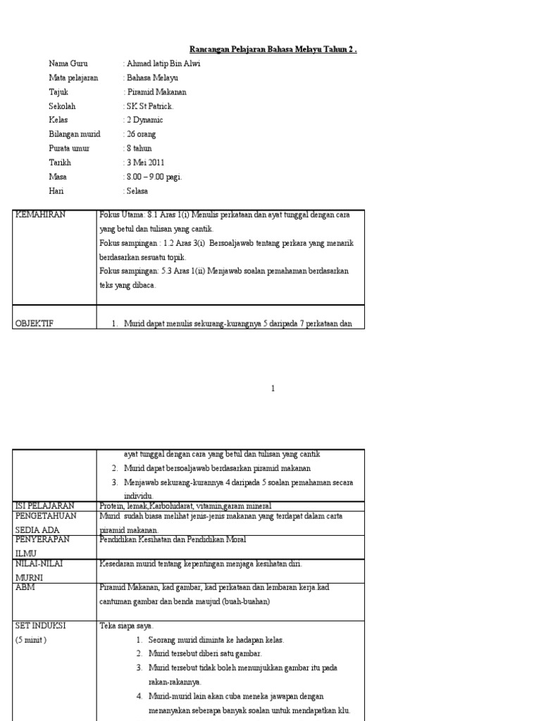 RPH 1 (Piramid Makanan) Tahun 2 2011 | PDF