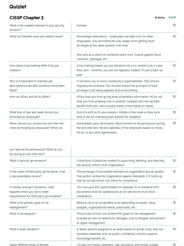 CISSP Chapter 2: Security Concepts | PDF | Risk | Business