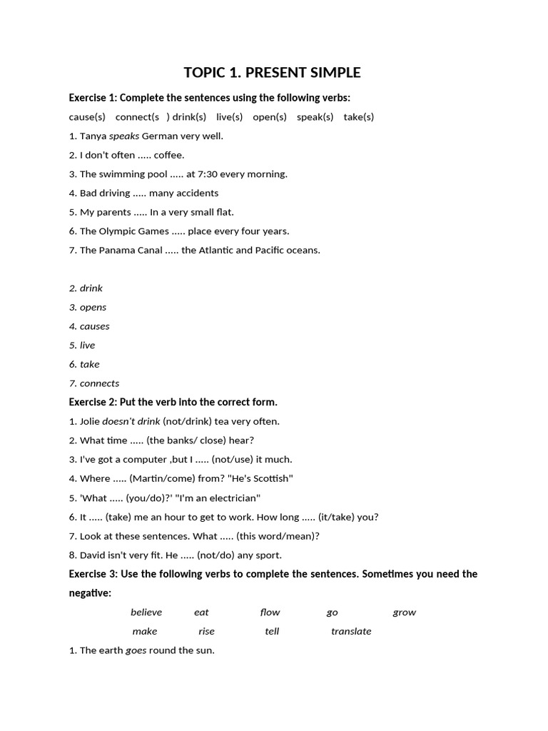Topic 1. Present Simple | PDF
