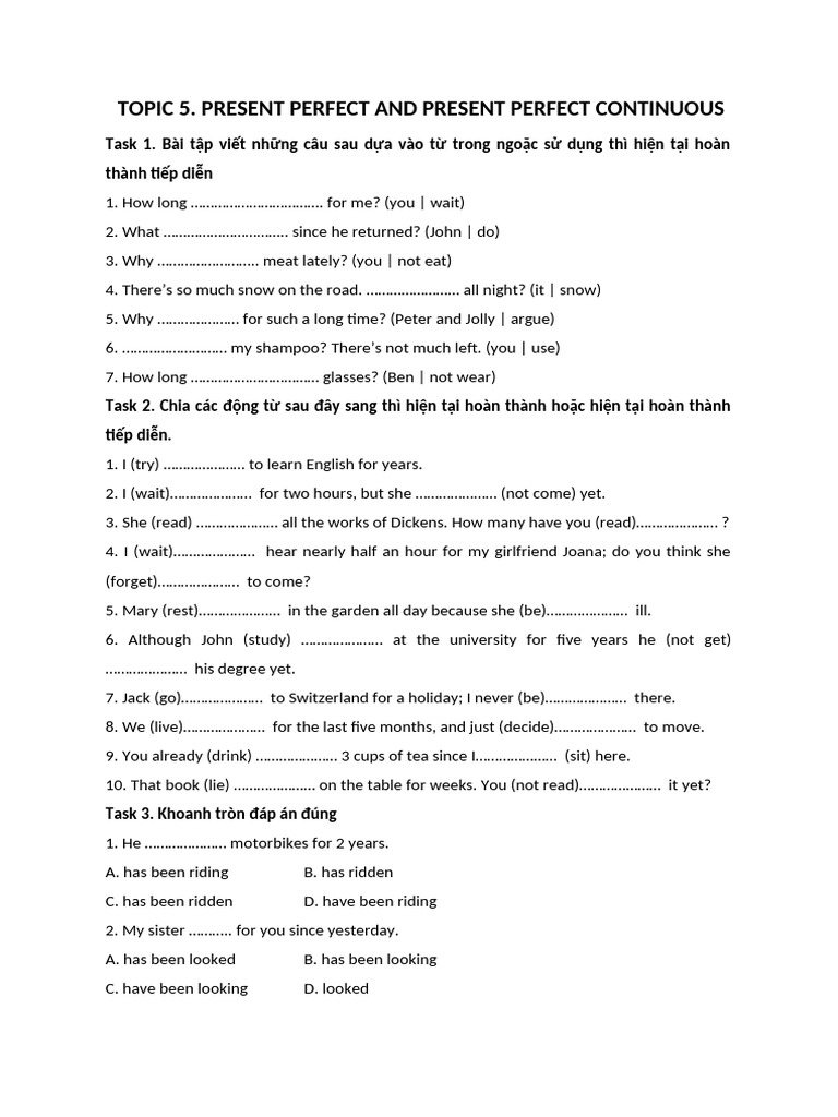 Topic 5. Present Perfect and Present Perfect Continuous | PDF