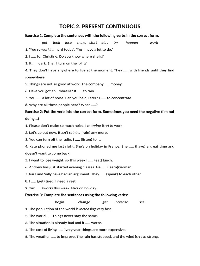 TOPIC 2. PRESENT CONTINUOUS | PDF