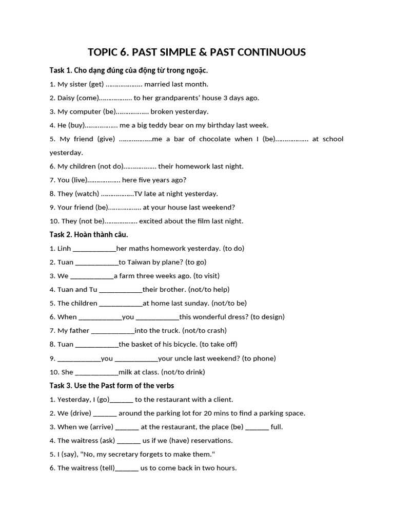 Topic 6. Past Simple & Past Continuous | PDF