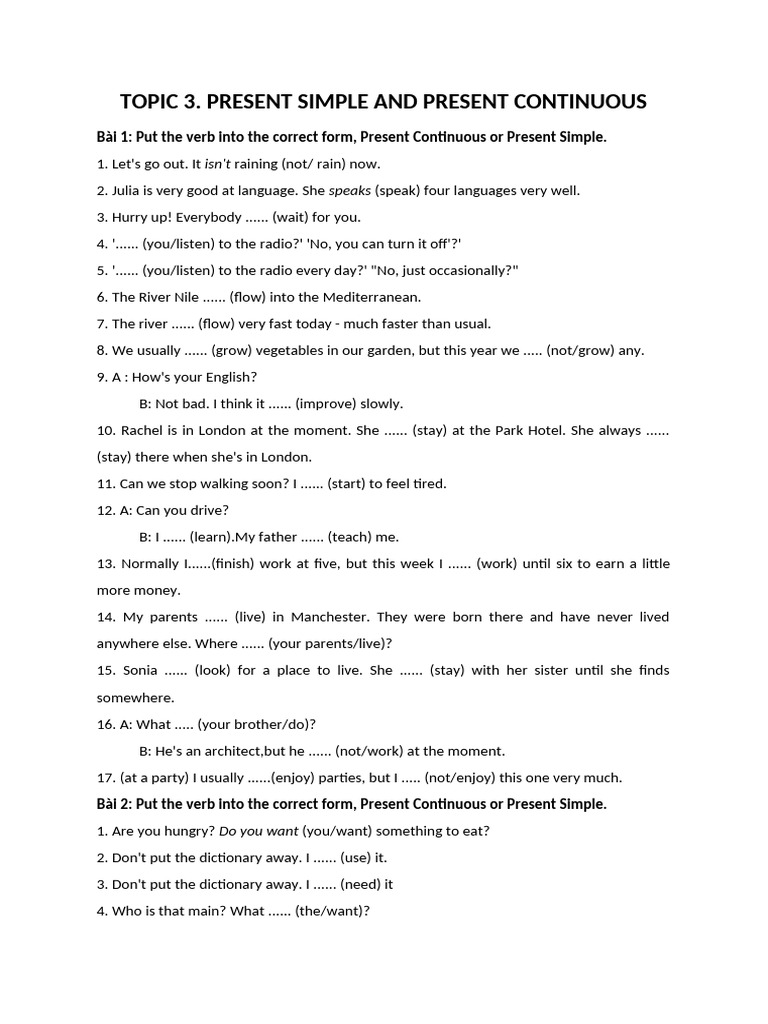 Topic 3. Present Simple and Present Continuous | PDF