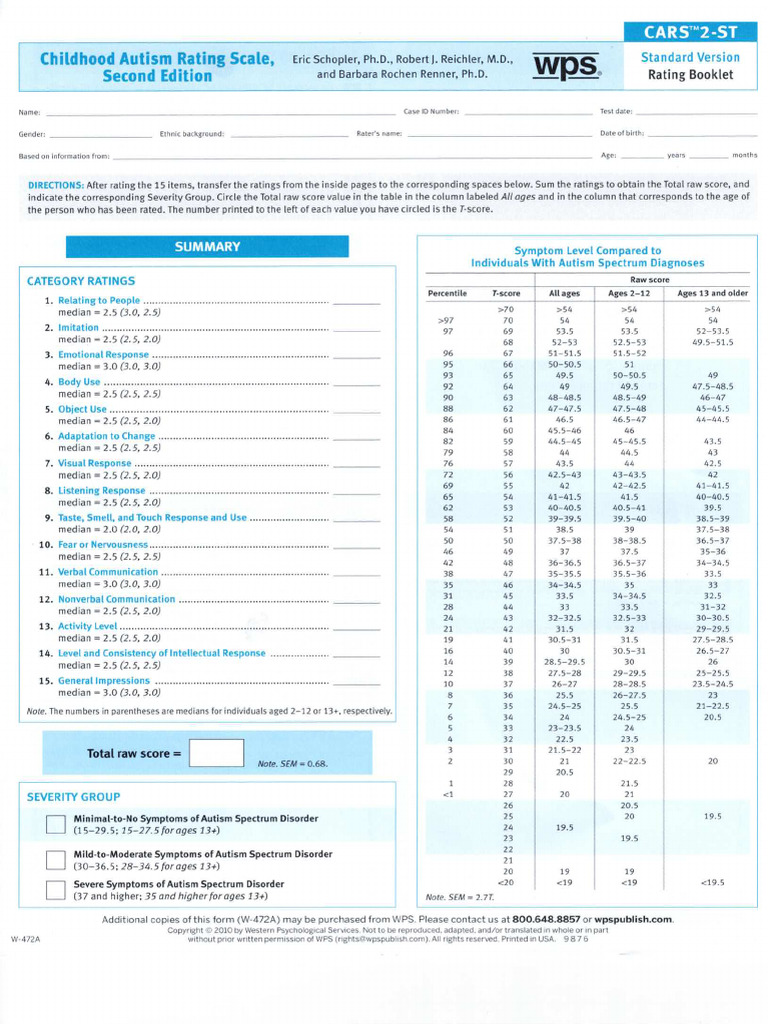 Childhood Autism Rating Scale Standard Version RECORD FORM | PDF
