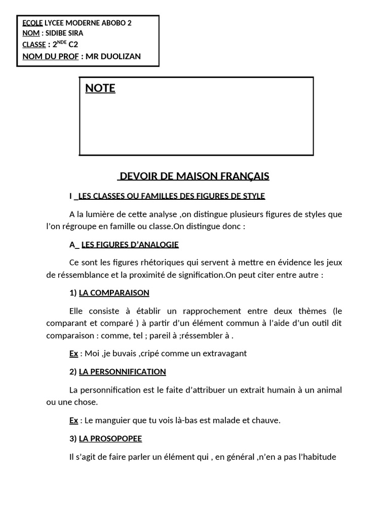 Devoir de Maison Français | PDF