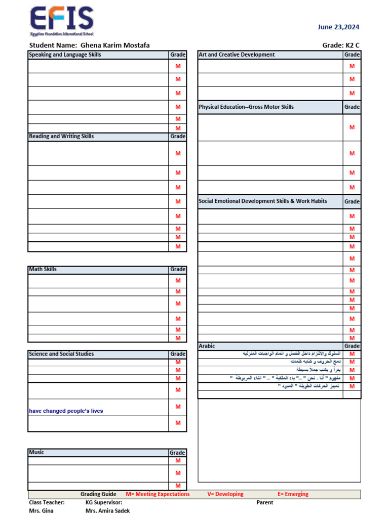 Student Name: Ghena Karim Mostafa Grade: K2 C: M M M M | PDF