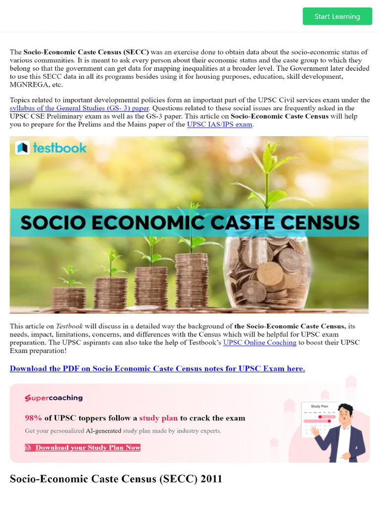 Socio Economic Caste Census - Complete Notes For The UPSC Exam! | PDF