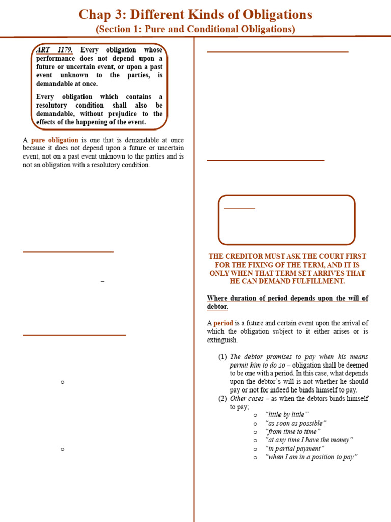 Chapter 3. Sec 1, Different Kinds of Obligation | PDF