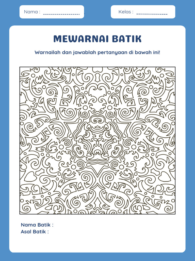 Mewarnai Batik Lembar Kerja SD Kelas 1 Biru Sederhana | PDF | Seni