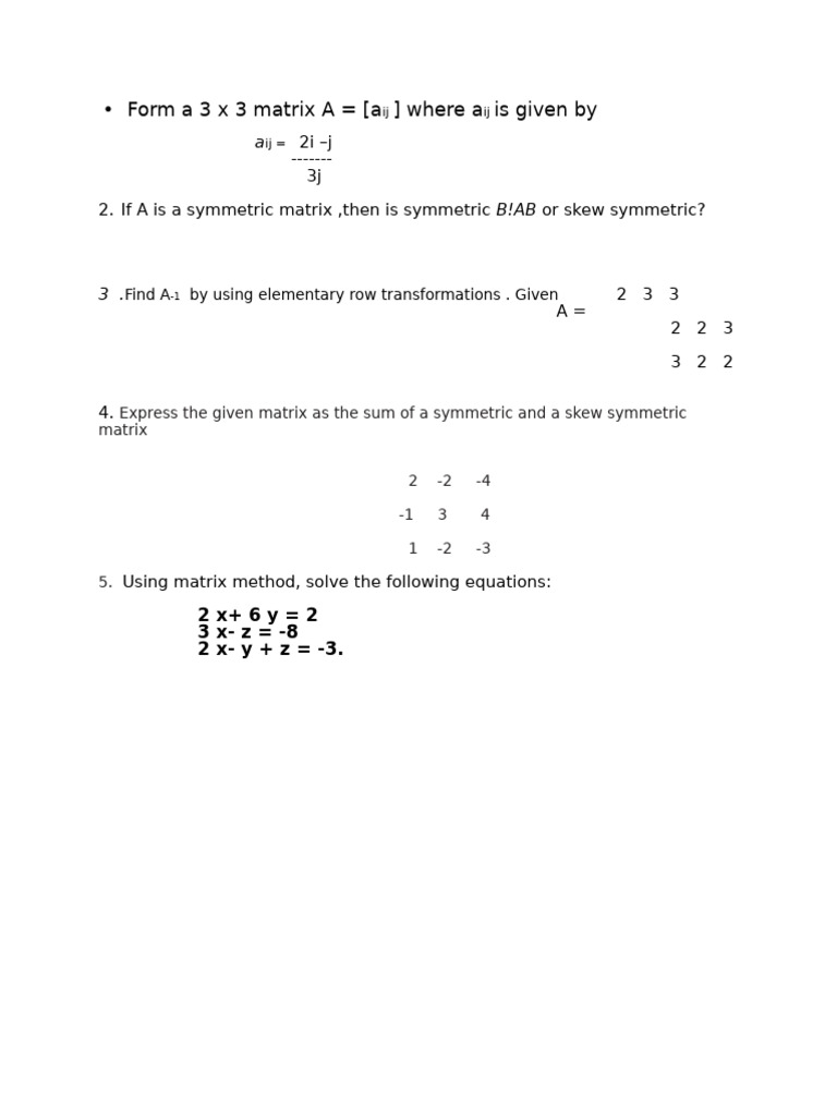 Matrices Test Paper - May 2012 | PDF