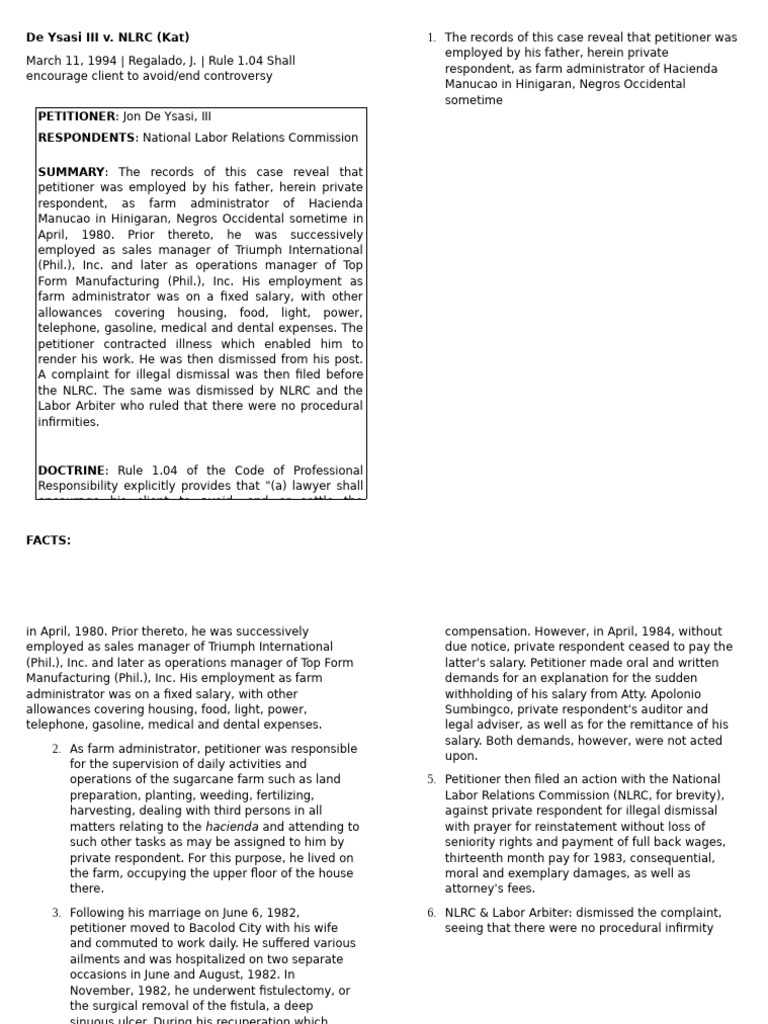 De Ysasi III v. NLRC (Kat) | PDF