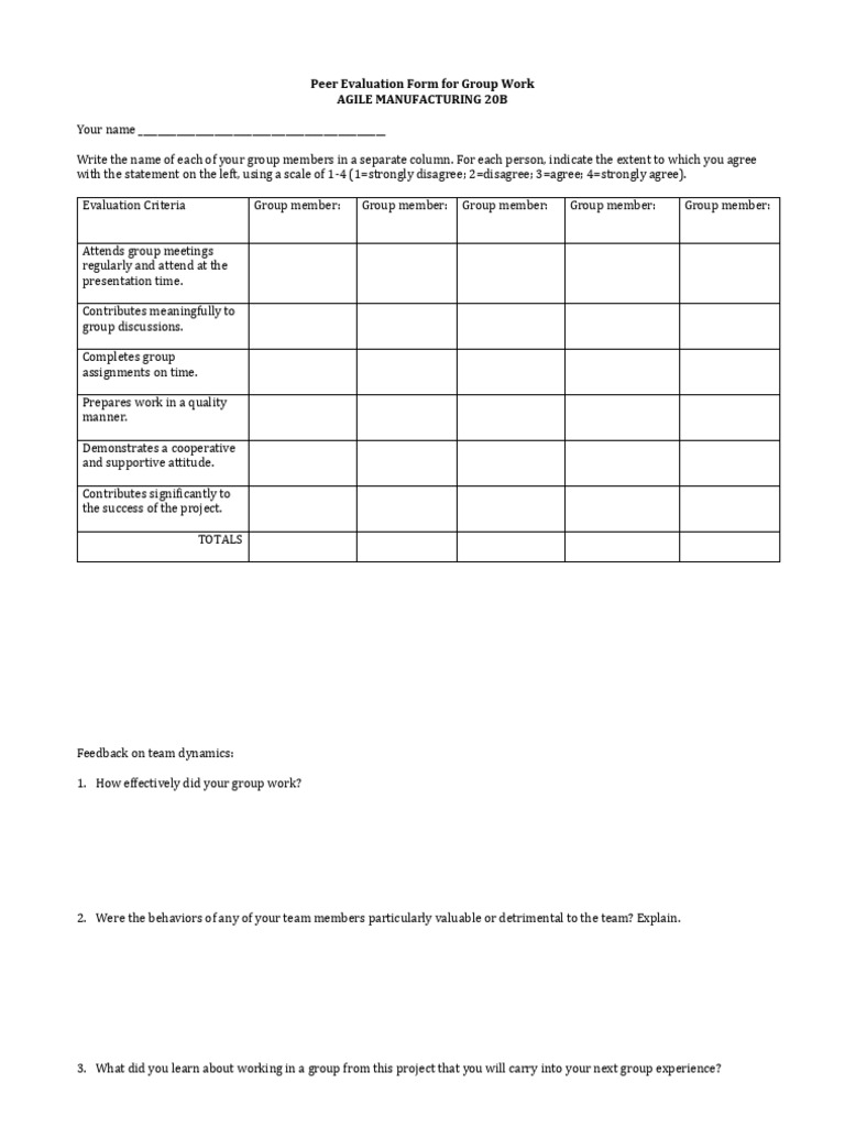 Peer Evaluation Group Work Agile Manufacturing 20B | PDF