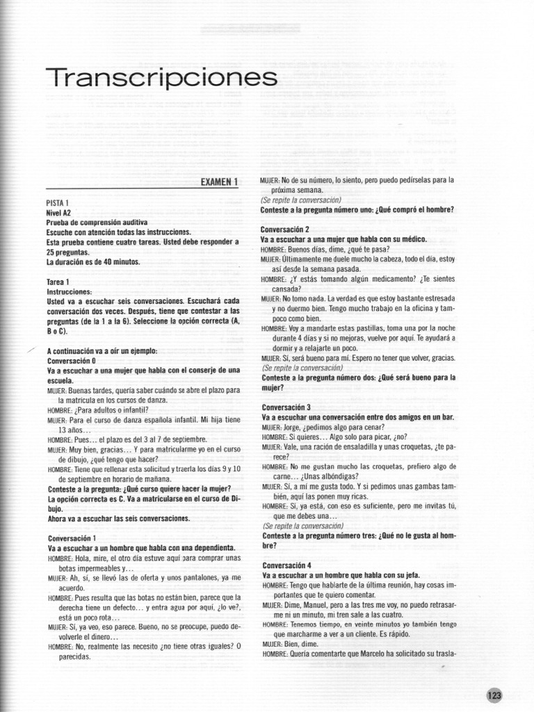 Objetivo DELE A2 (2020) Transcripciones | PDF