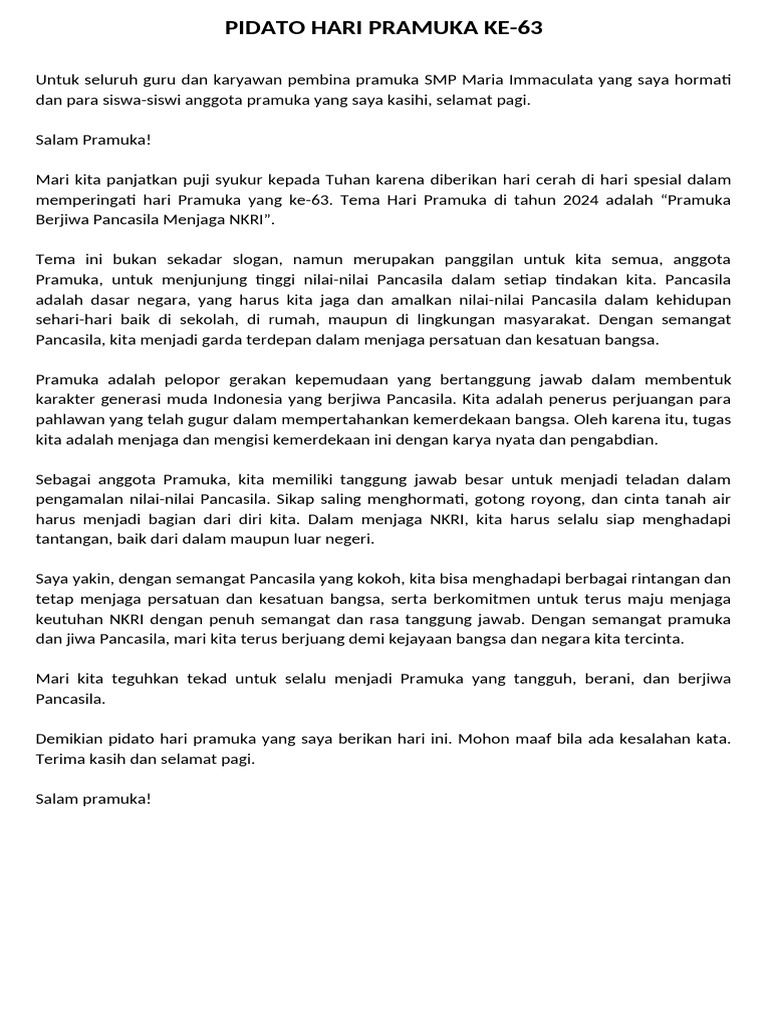 Pidato Hari Pramuka Ke-63 | PDF