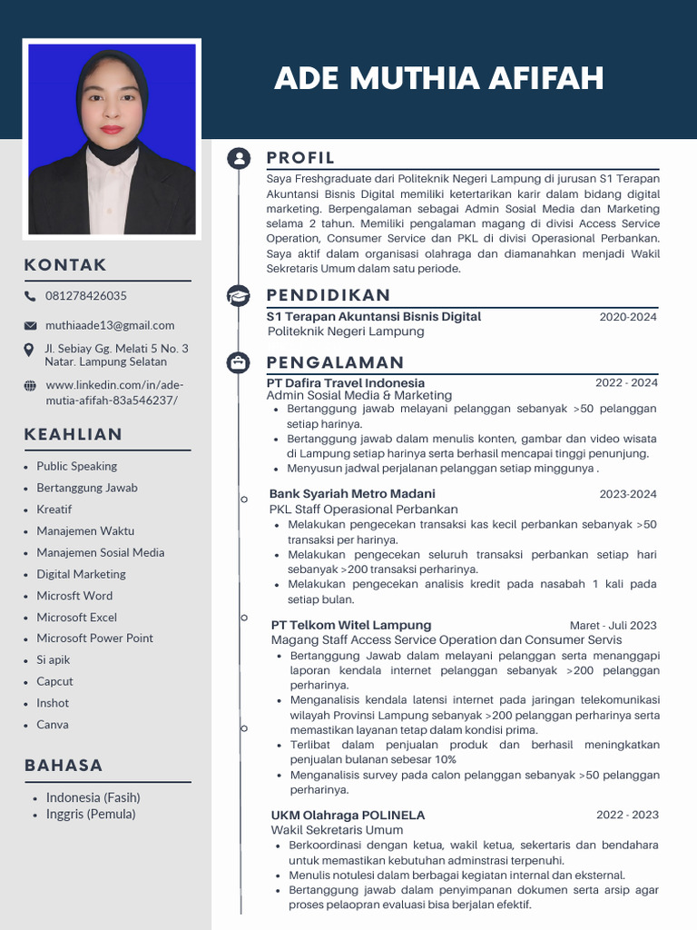CV Ade Muthia Afifah | PDF | Career & Growth | Finance & Money Management