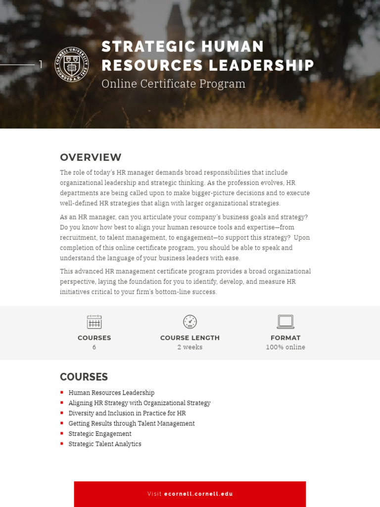 Strategic Human Resources Leadership - Online Certificate Program | PDF