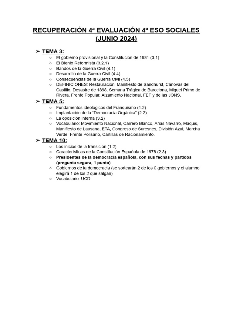 Contenidos Recuperaci-N 4 - Evaluaci-N 4 - Eso Sociales | PDF