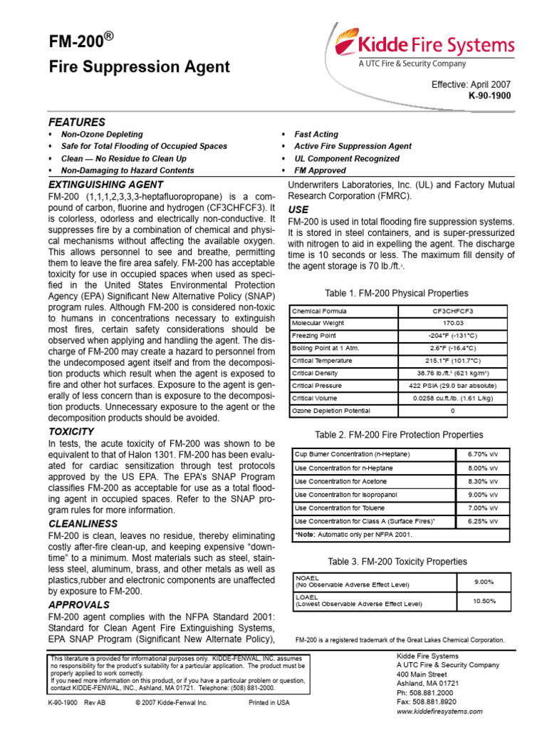 KIDDE FM-200 ECS Series Data | PDF
