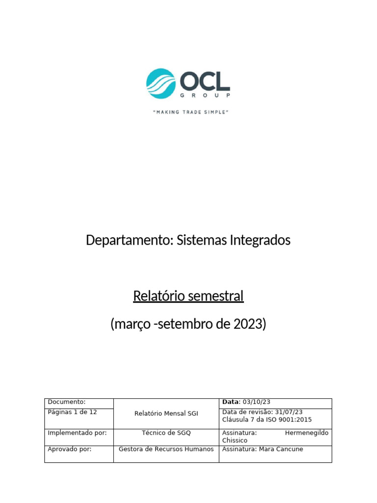 Relatorio Semestral ISO 2023 | PDF