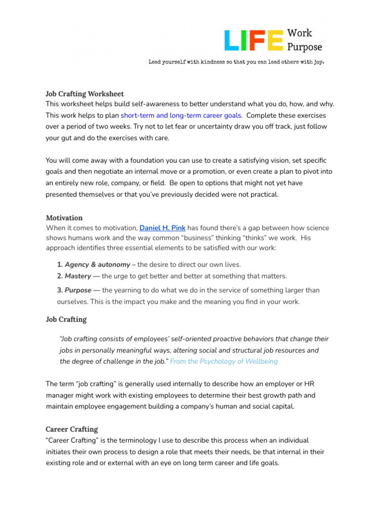 Job Crafting Exercise | PDF | Motivation | Career & Growth