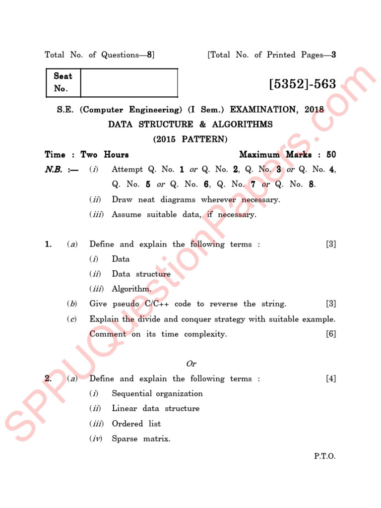 Be Computer Engineering Semester 3 2018 May Data Structures And Algorithms Dsa Pattern