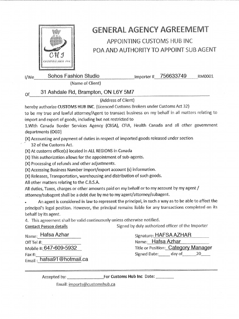 POA Customs Hub Inc | PDF