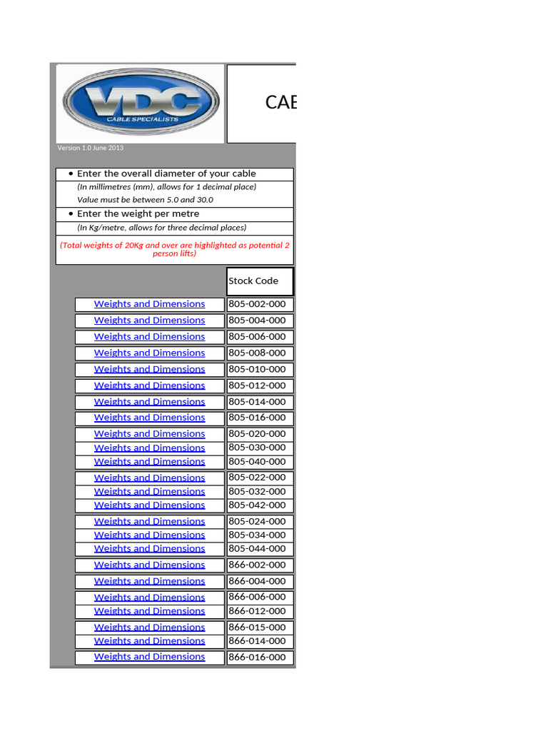 VDC Cable Reel Capacity Calculator v1.0 | PDF