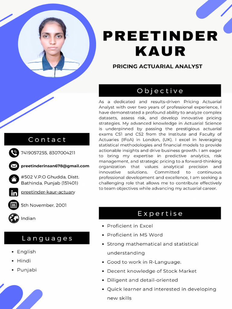 Preetinder Kaur Pricing Actuarial Analyst | PDF