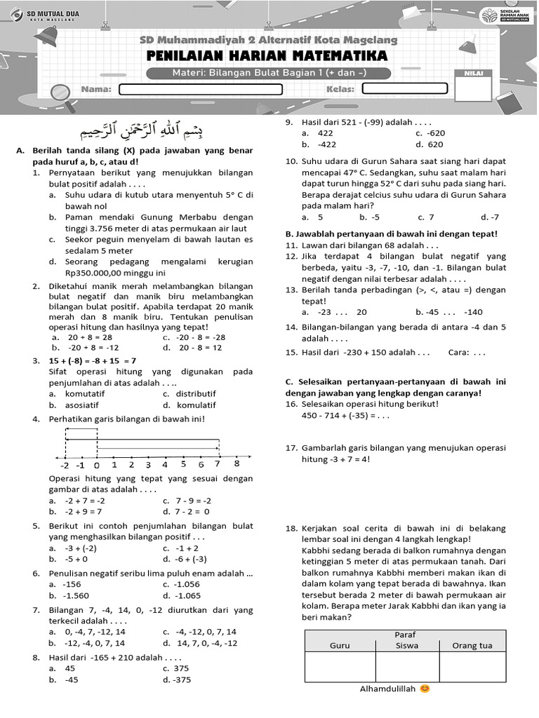 PH Matematika 6 Bilangan Bulat Ke-1 | PDF