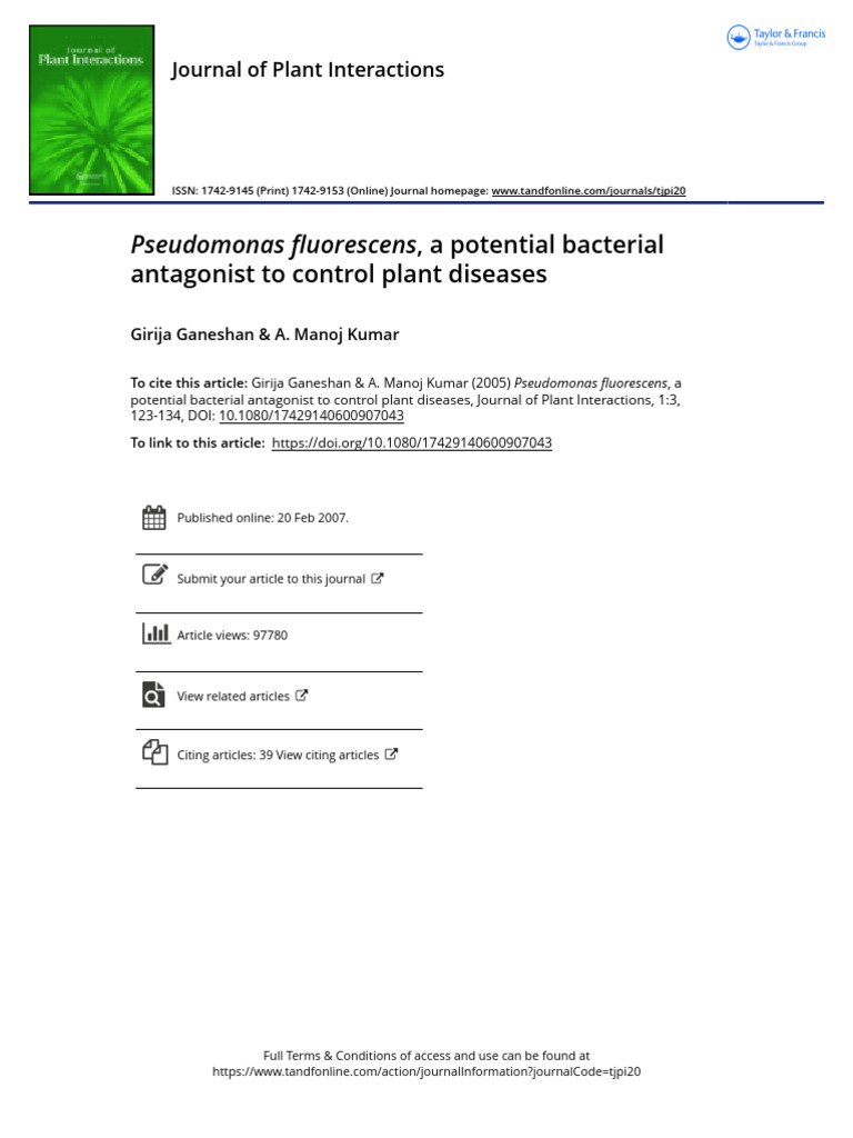 Pseudomonas Fluorescens A Potential Bacterial Antagonist To Control ...