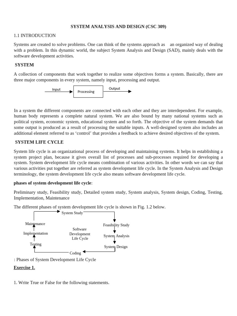 System Analysis and Design CSC 309 New | PDF