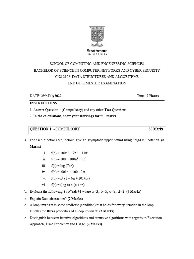 CNS 2102 - Data Structures and Algorithms - July 2022 | PDF | Pointer (Computer Programming ...