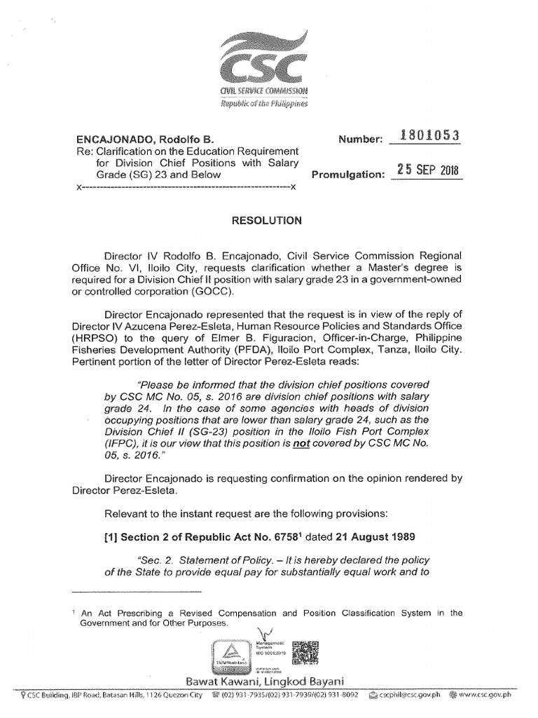 Clarification On The Education Requirement For Division Chief Positions ...