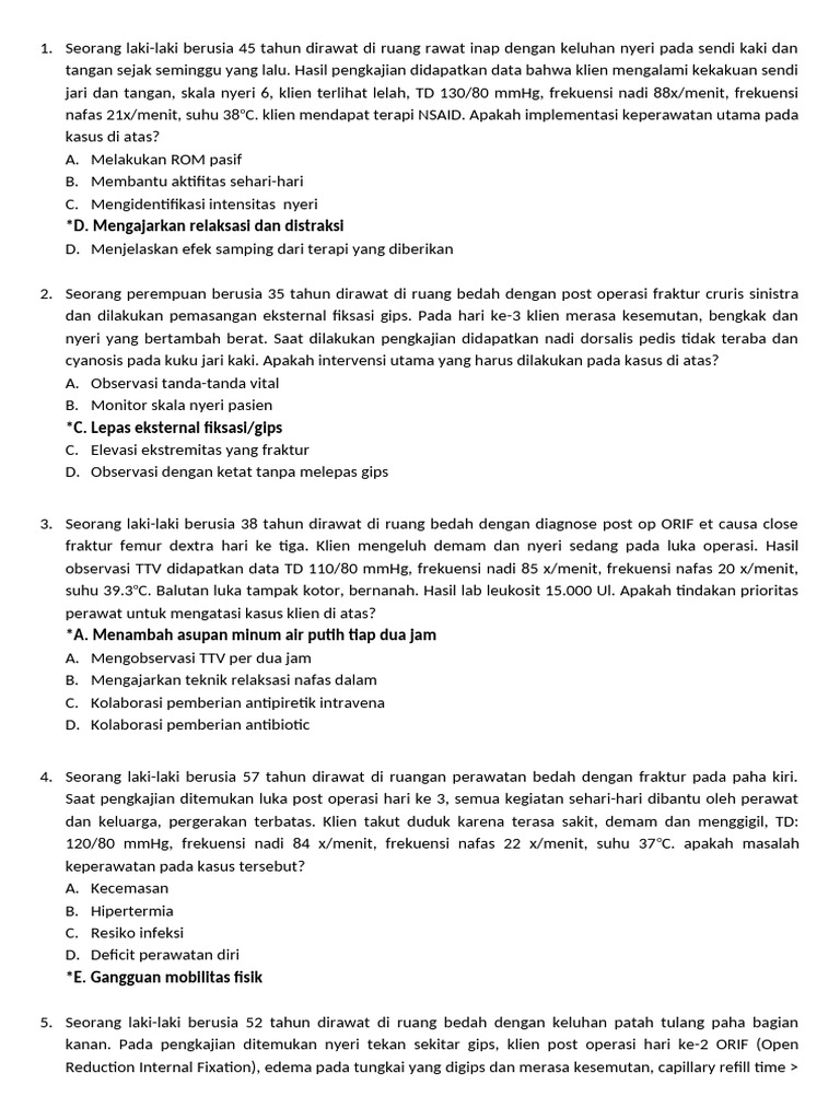 Soal Uji Kompetensi D3 Keperawatan Sistem Muskuloskeletal ITSK Soepraoen | PDF