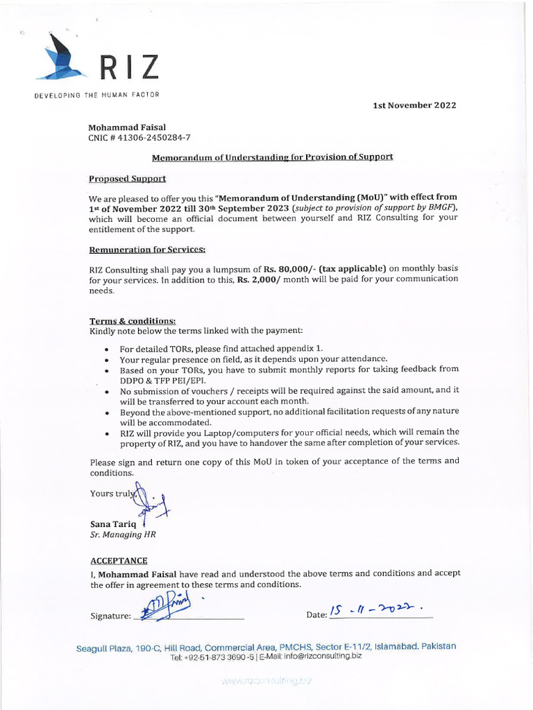 MoU Muhammad Faisal | PDF