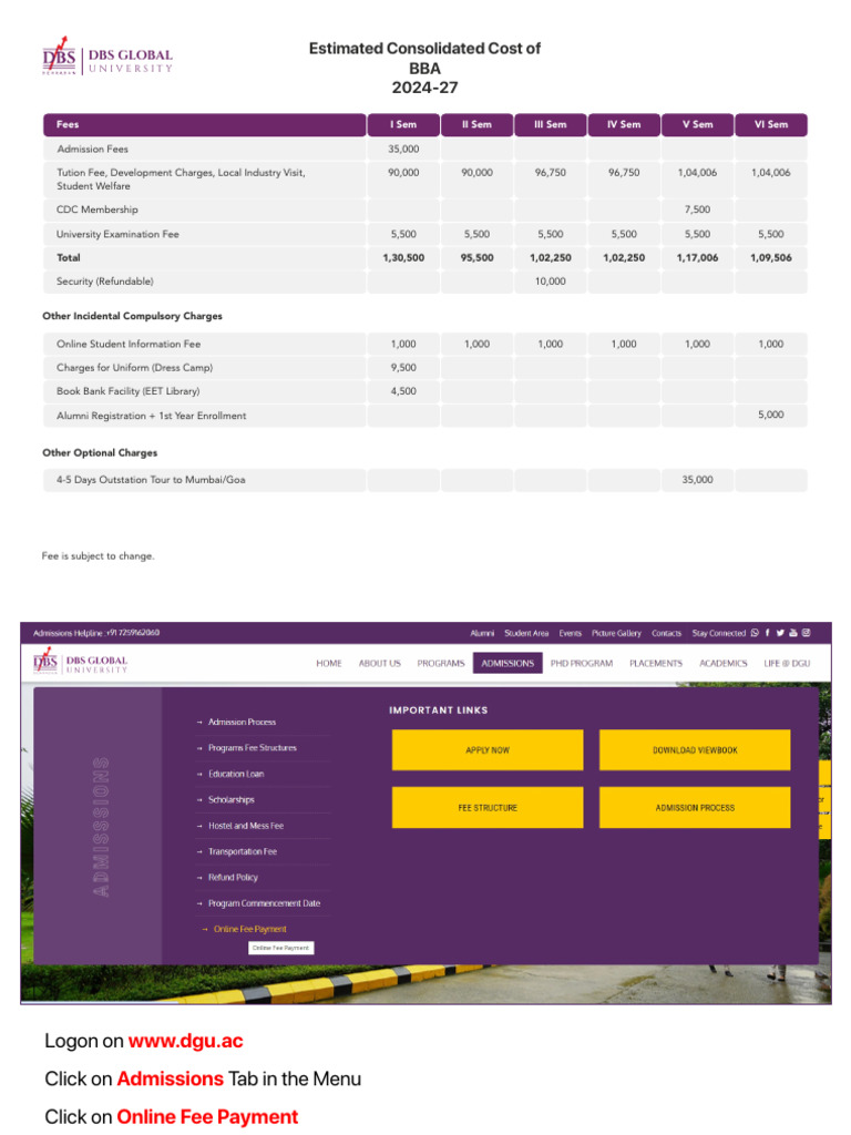 Estimated Consolidated Cost of BBA 2024-27: Dbs Global | PDF