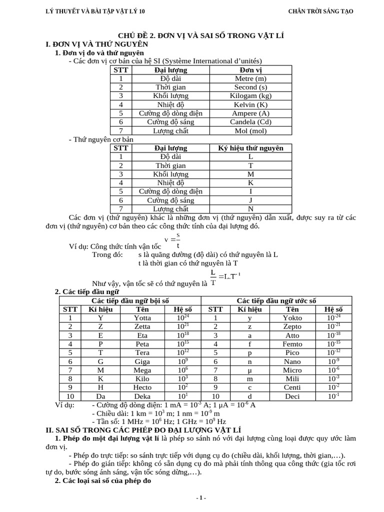 LT VÀ BT BÀI 3- Đơn vị và Sai số trong Vật lý -CTST | PDF