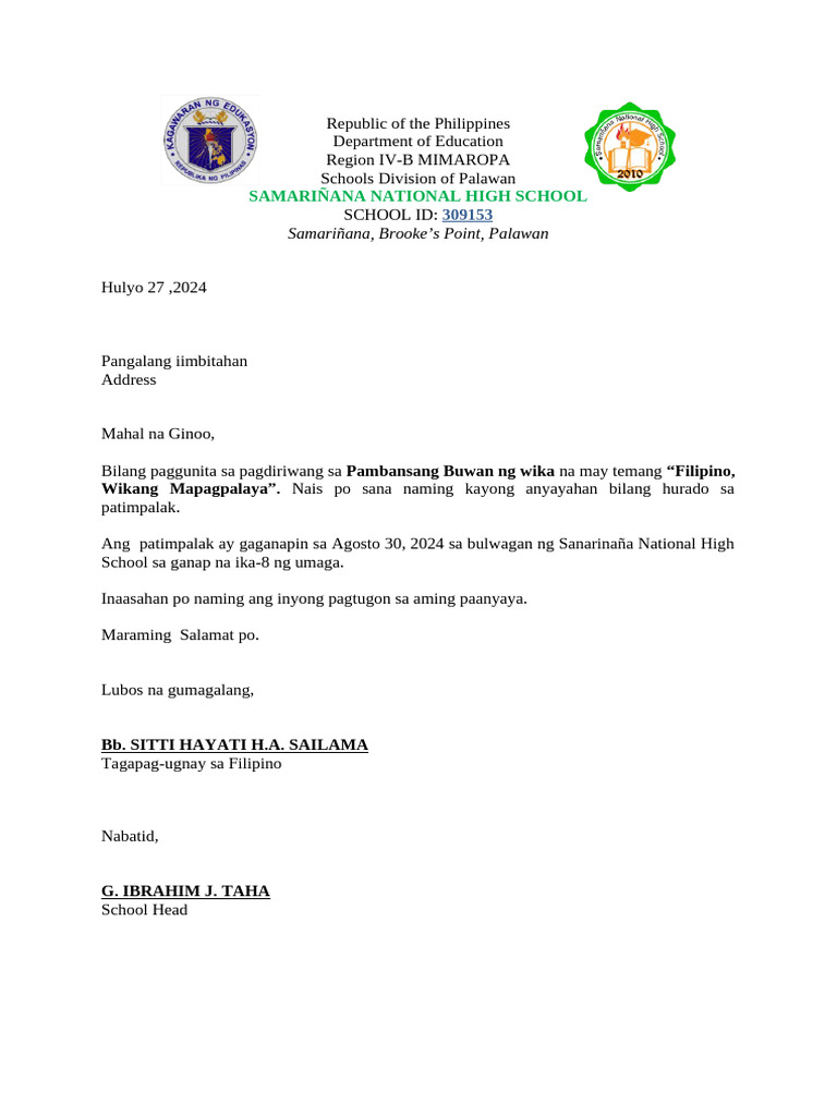 Invitation to Buwan ng Wika 2024 Event | PDF