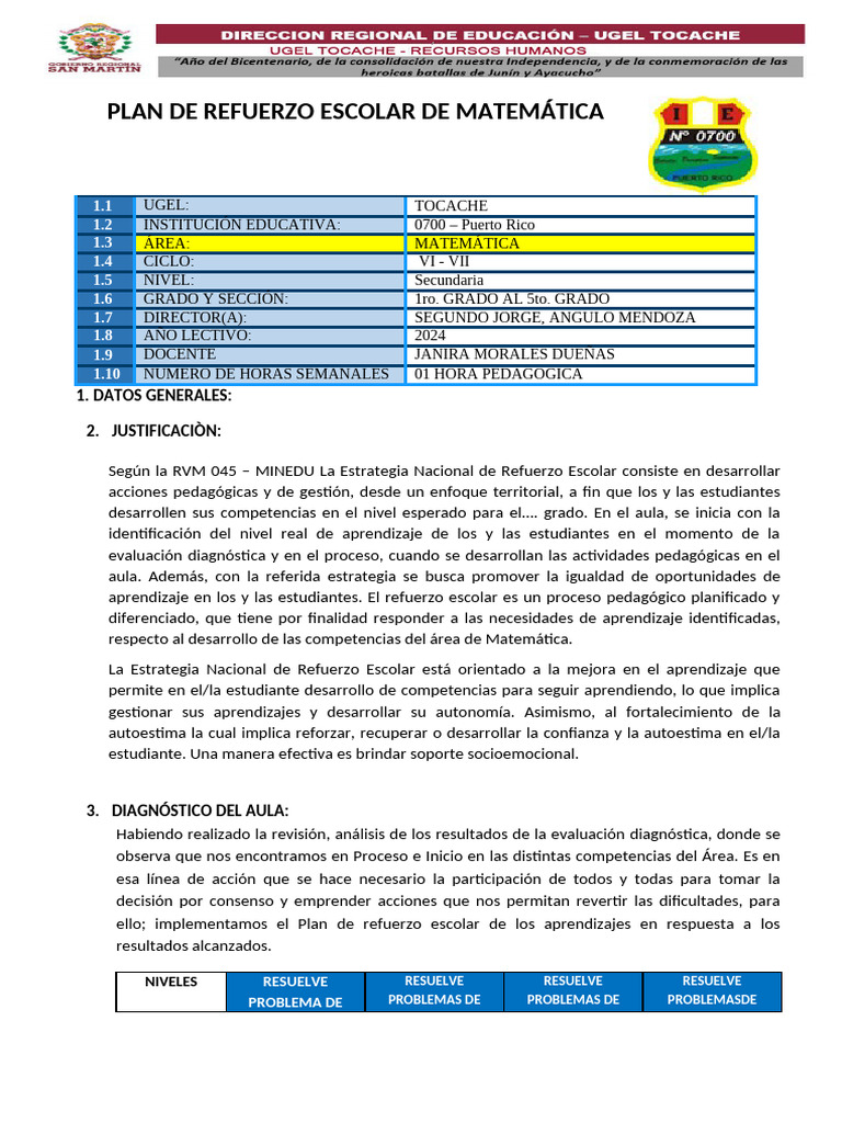 Plan de Refuerzo-Escolar Tercero | PDF