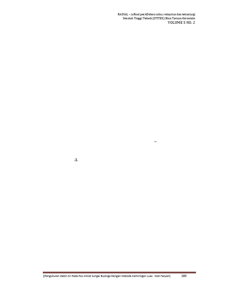 Pengelola, PENGUKURAN DEBIT AIR PADA POS AWLR SUNGAI BIYONGA DENGAN ...