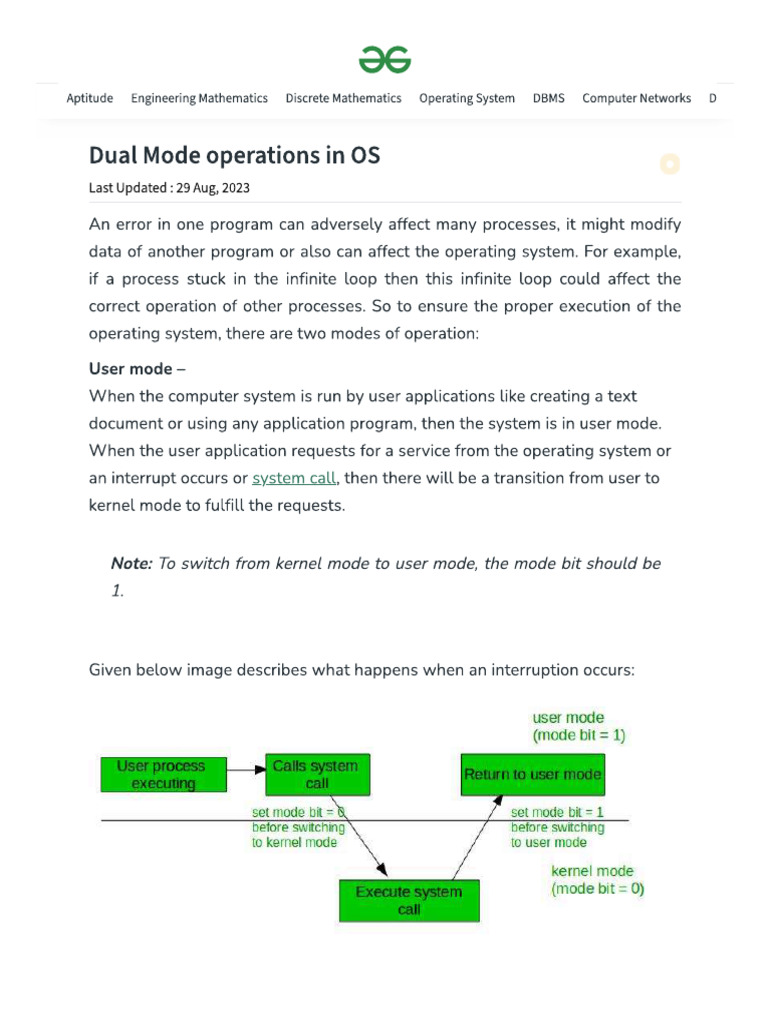 Dual Mode Operations in OS | PDF