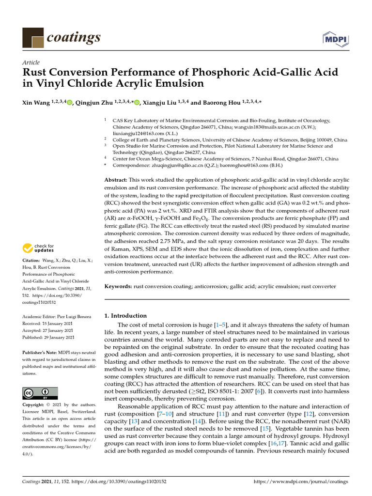 Rust Conversion Performance of Phosphoric Acid-Gallic Acid in Vinyl ...