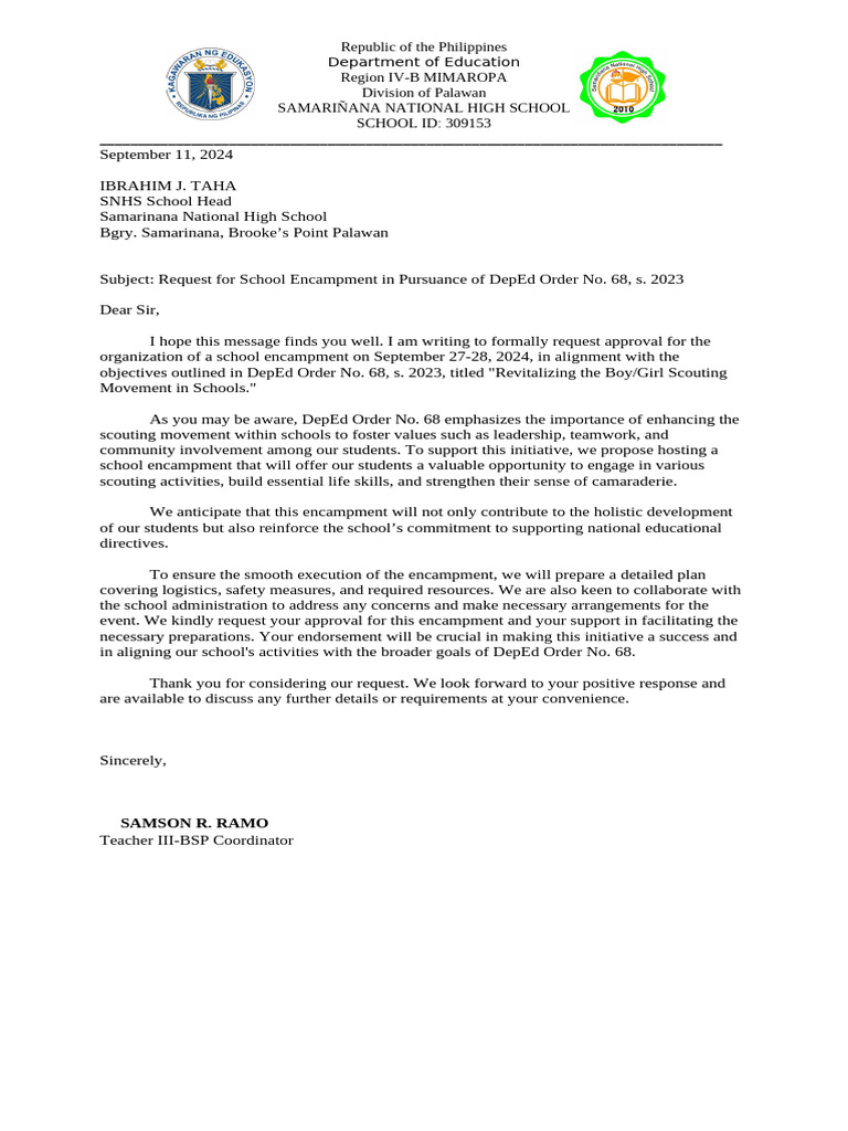 BSP Encampent Letter | PDF