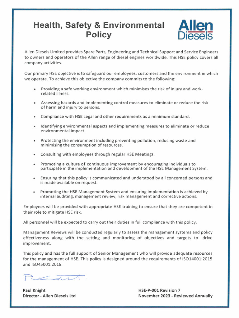 Hse P 001 Hse Policy Rev 07 | PDF