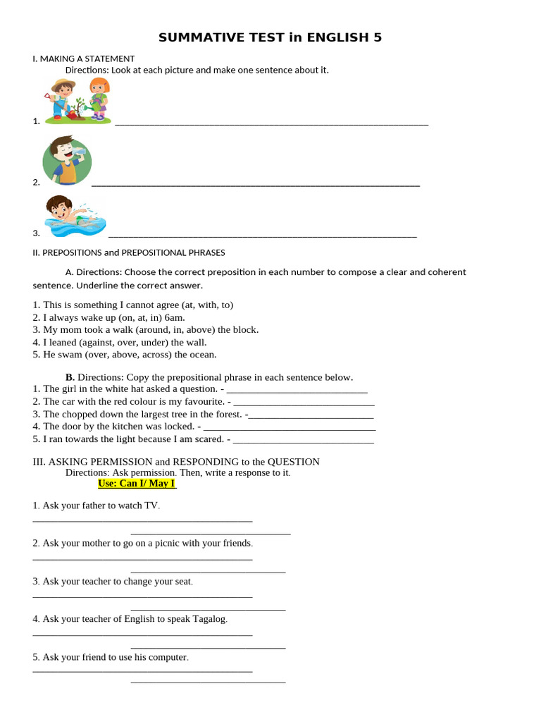SUMMATIVE TEST in ENGLISH 1 | PDF